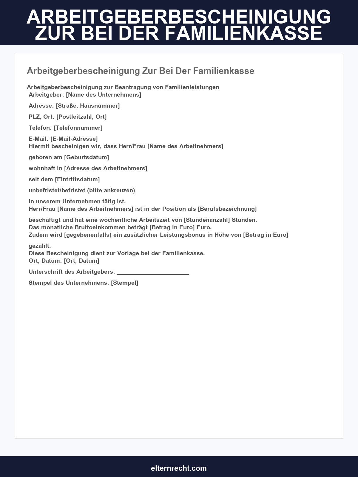 Arbeitgeberbescheinigung Zur Vorlage Bei Der Familienkasse