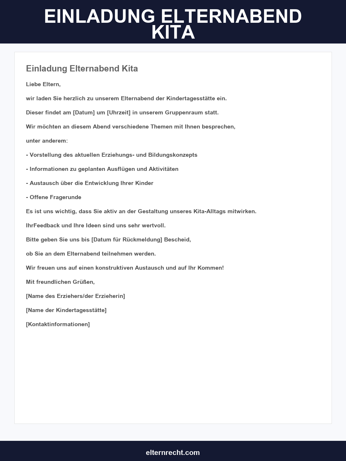Einladung Elternabend Kita Vorlage