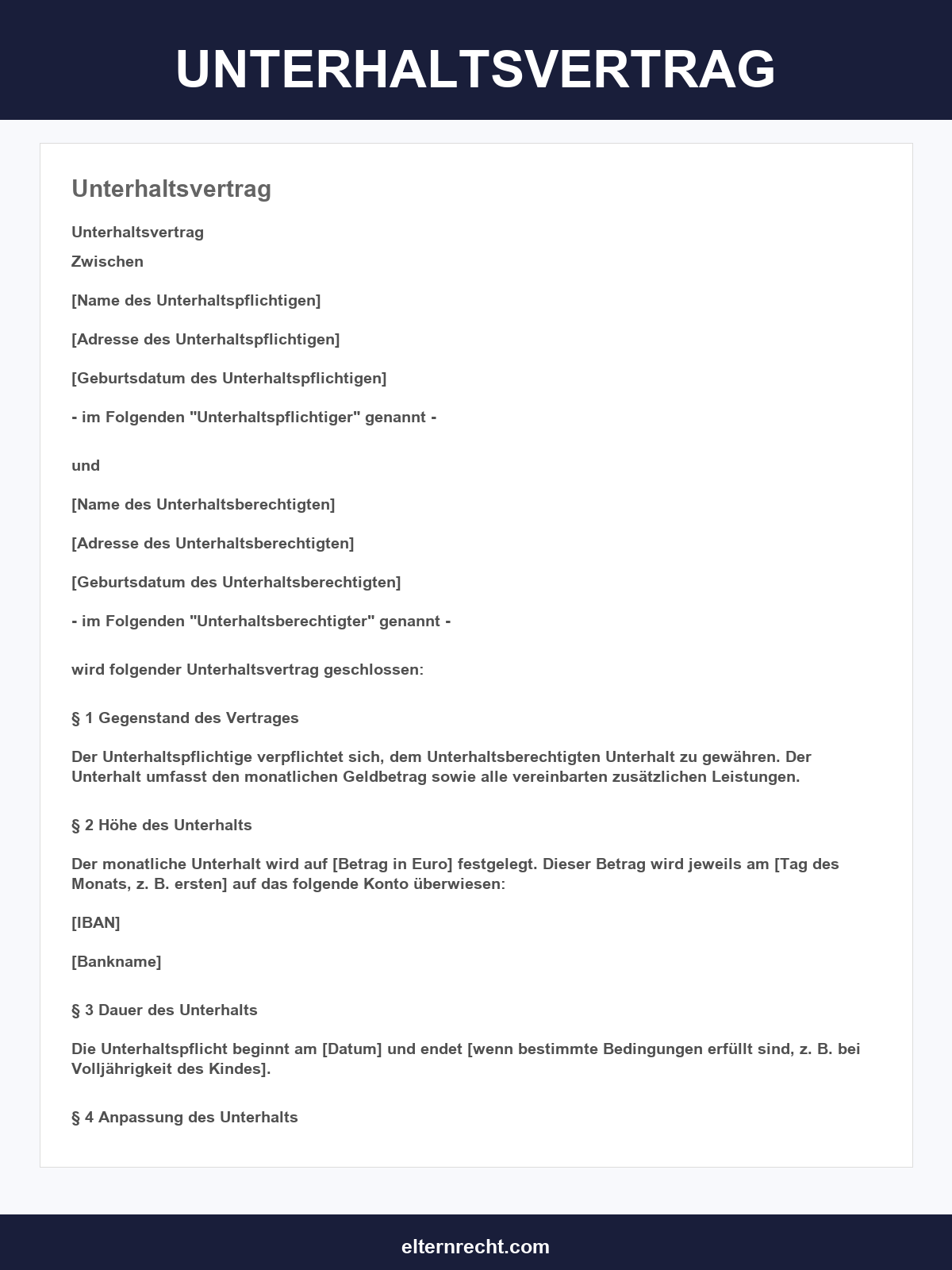 Unterhaltsvertrag Muster